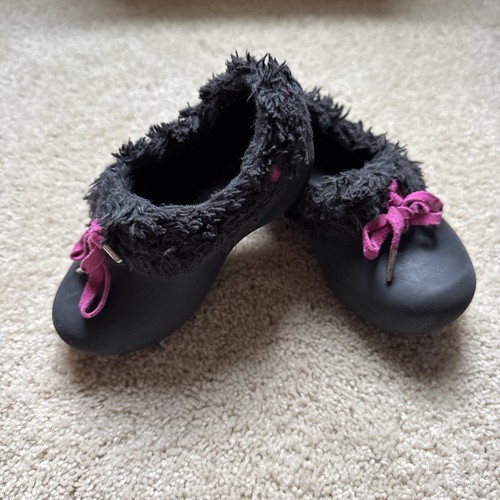 Crocs Toddler Girls Black Faux Fur Fuzzy Gretel Clogs Size 6/7 | eBay