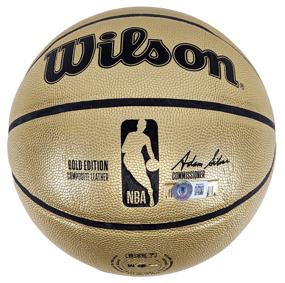 Lakers Magic Johnson Signed Gold Wilson 75th Anniversary Basketball BAS ...