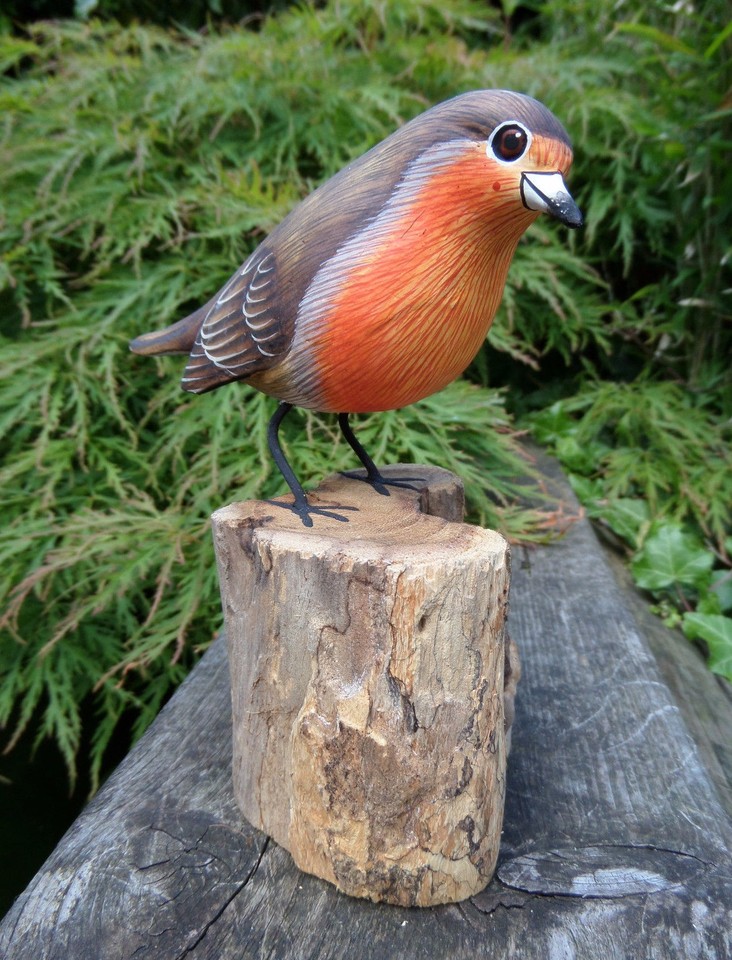 FairTrade Hand Carved Made Wooden Robin Goldfinch Garden Bird Ornament ...