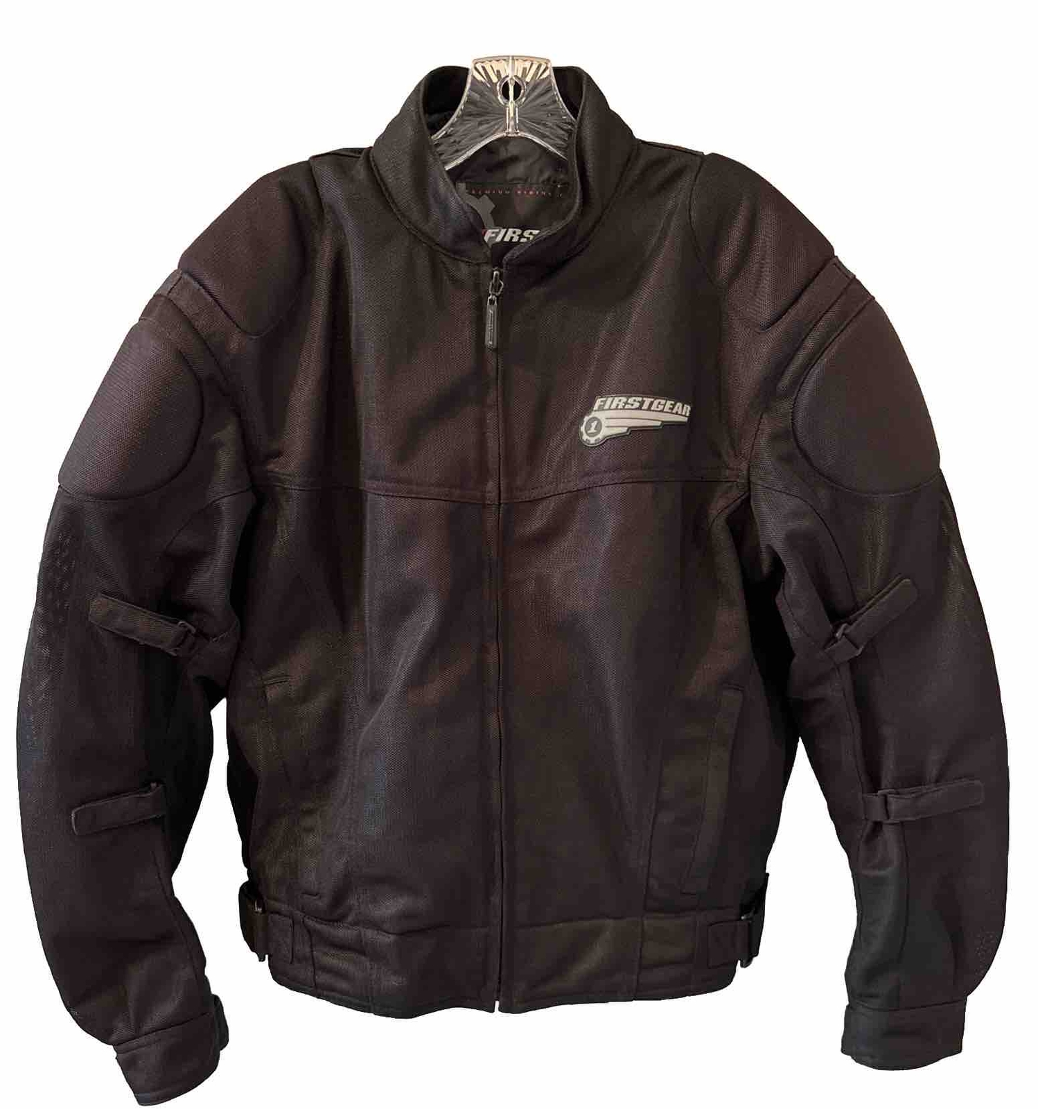 First Gear Men's Large Motorcycle Jacket Black Padded Hypertex Vented ...