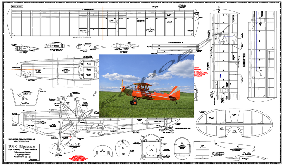EAA Biplane 40" WS RC Airplane Laser Cut Balsa & Ply Short Kit W/ Plans ...