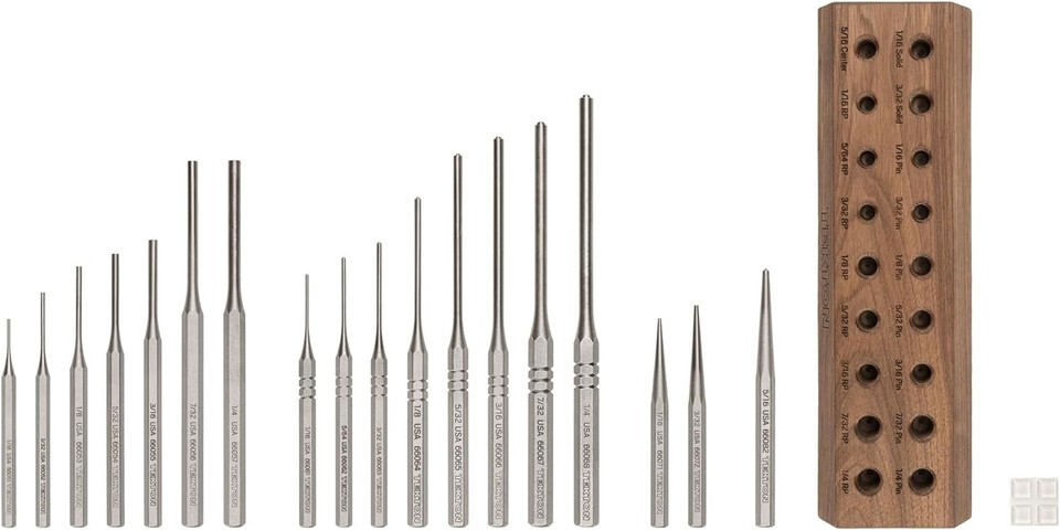 Premium Gunsmith Punch Set with Walnut Block - 18 Piece Precision Steel ...
