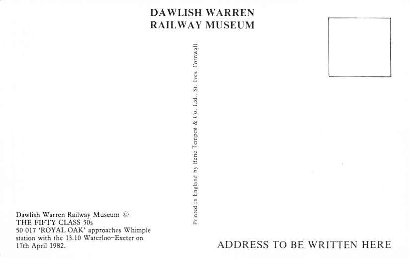 alte AK Class 50 017 ROYAL OAK Whimple station 17.04.1982 Ansichtskarte ...