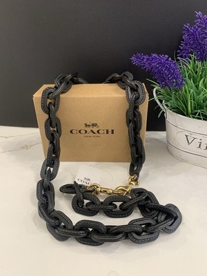 NEW Coach Leather Covered Long Chain Strap, Black/Brass | eBay