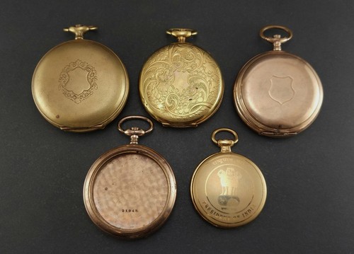 Antique Gold Filled & Plated Pocket Watch Cases for SCRAP. 213 grams ...
