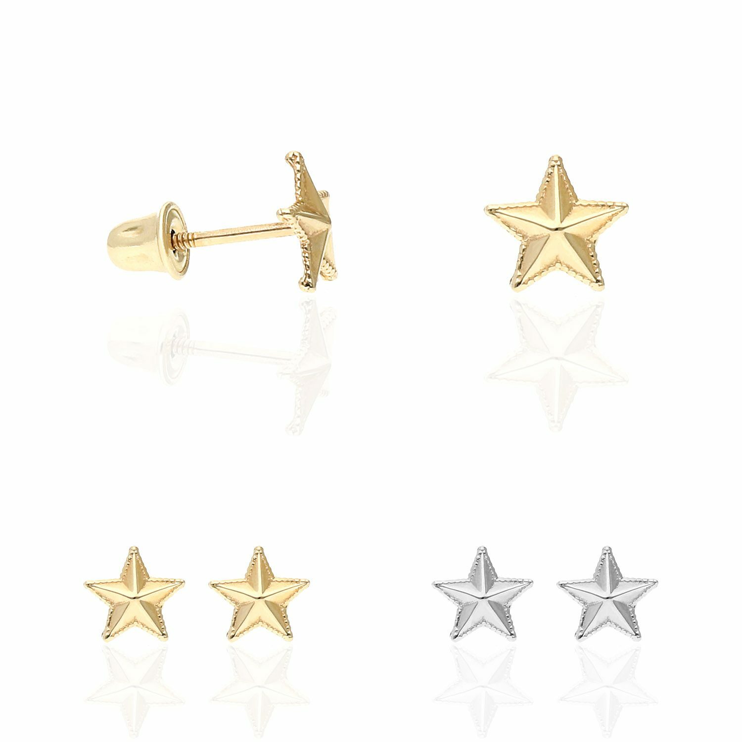 14K Yellow White Gold Screw Back Mini Star Studs Earrings | eBay