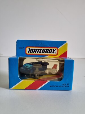 Light blue box 1981 Matchbox 1-75 MB57 Blue Mission Helicopter MIB ...