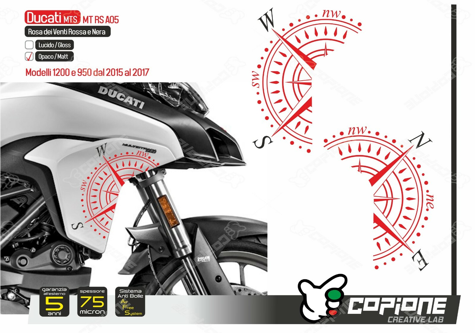 Stickers Side DUCATI Multistrada 1200/950 2015/2017 Red/Black Pink Dei ...