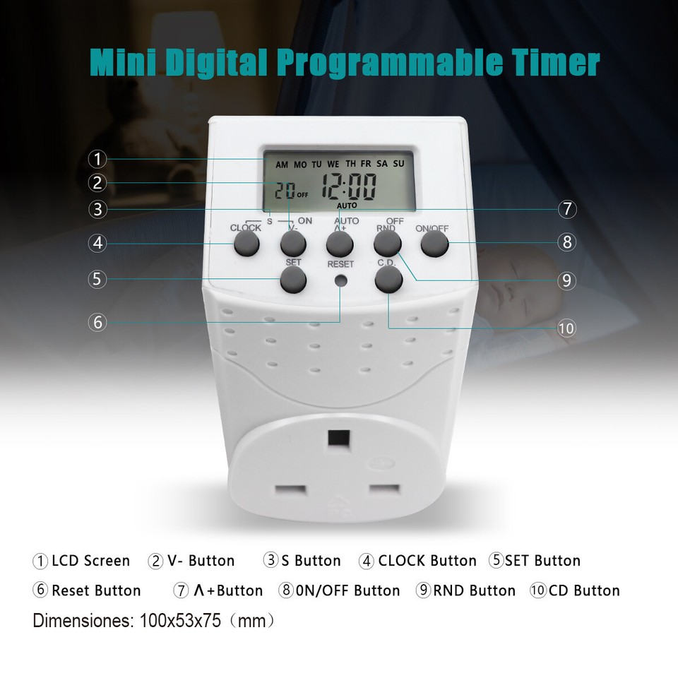 electronic 24 Hours 7 Day 13A Mains Plug in Digital Timer Switch Clock ...