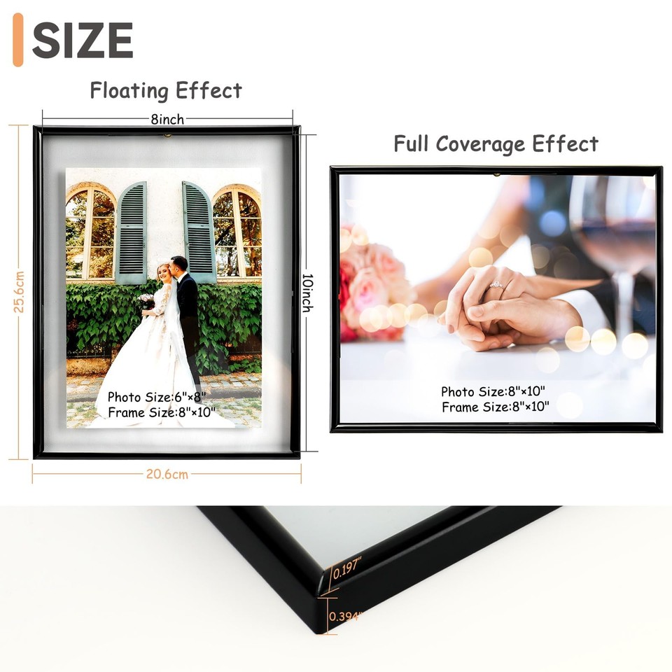 Wall Floating Frame, 8"×10", Black, 2 Set, Wall Mounting or Wall ...