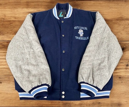 Vtg Logo 7 Wool Blend Bomber Letterman Jacket UNC Carolina Tarheels Men ...