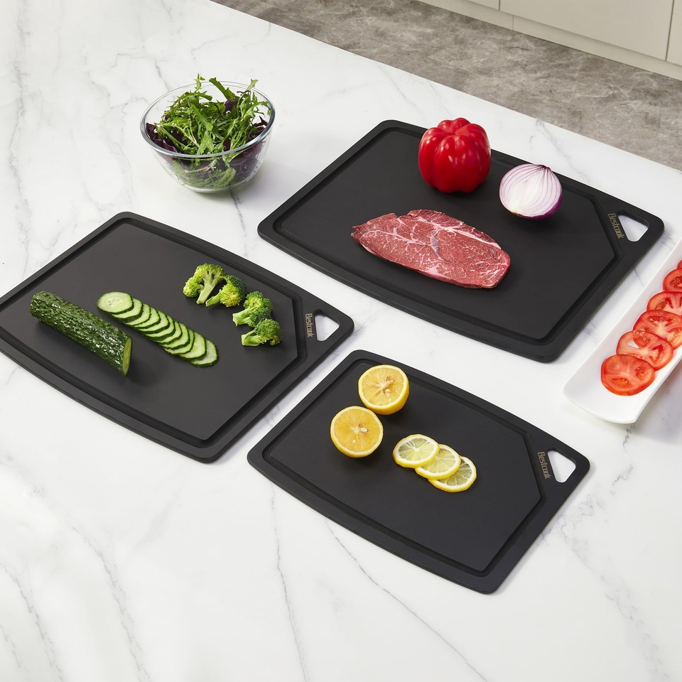 Wood Fiber Cutting Board Set of 3, Composite Chopping Boards with Juice ...