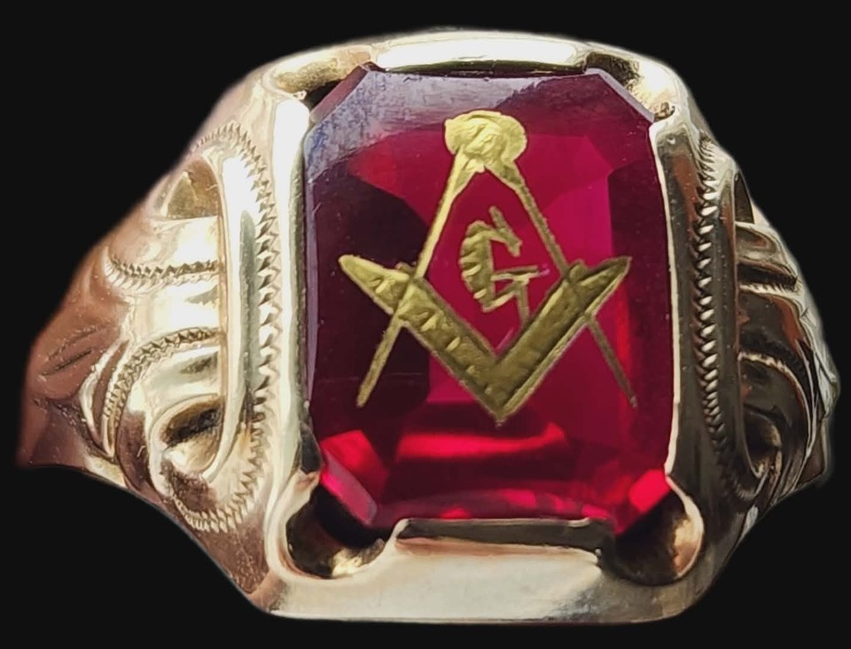 Vintage 10k Yellow/gold Red Ruby stone Men’s Freemason Masonic Ring | eBay