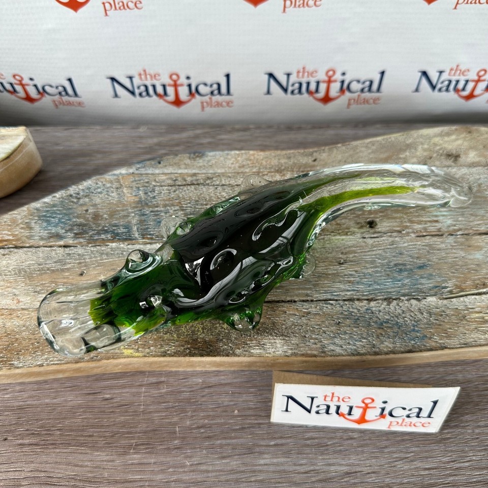 8" Glass Alligator Figurine - Clear w/ Green Accents - Hand Blown ...