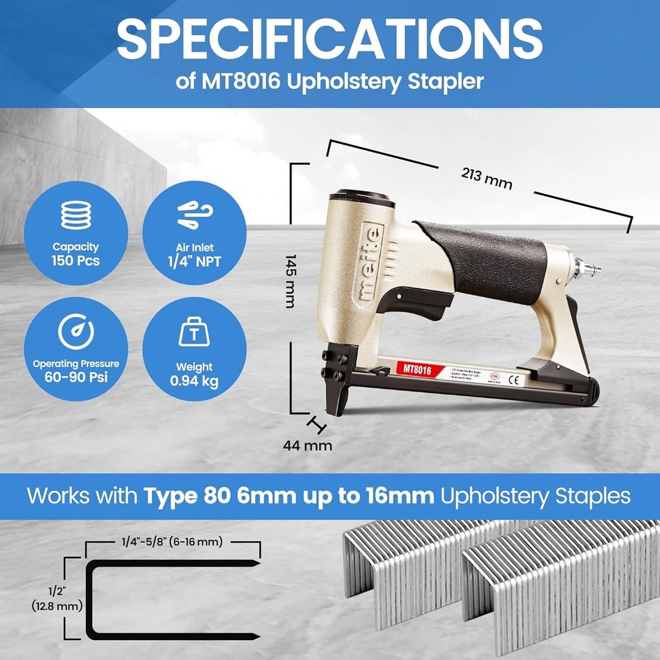 meite MT8016 Pneumatic Staple Gun 21 Gauge 1/2 inch Crown 1/4" to 5/8 ...
