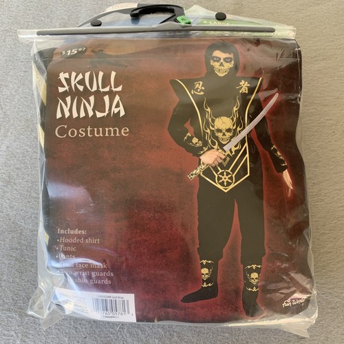 Skull Ninja Halloween Costume, Boys Size XL 14-16 Black and Gold ...