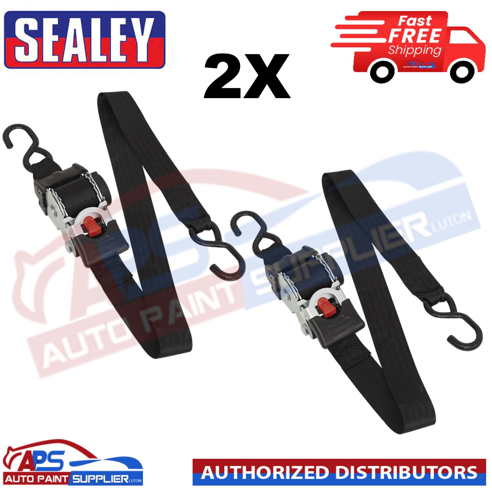 2X Sealey ATD25301 Auto Retract Ratchet Tie Down Strap 25mm x 3 Metre ...