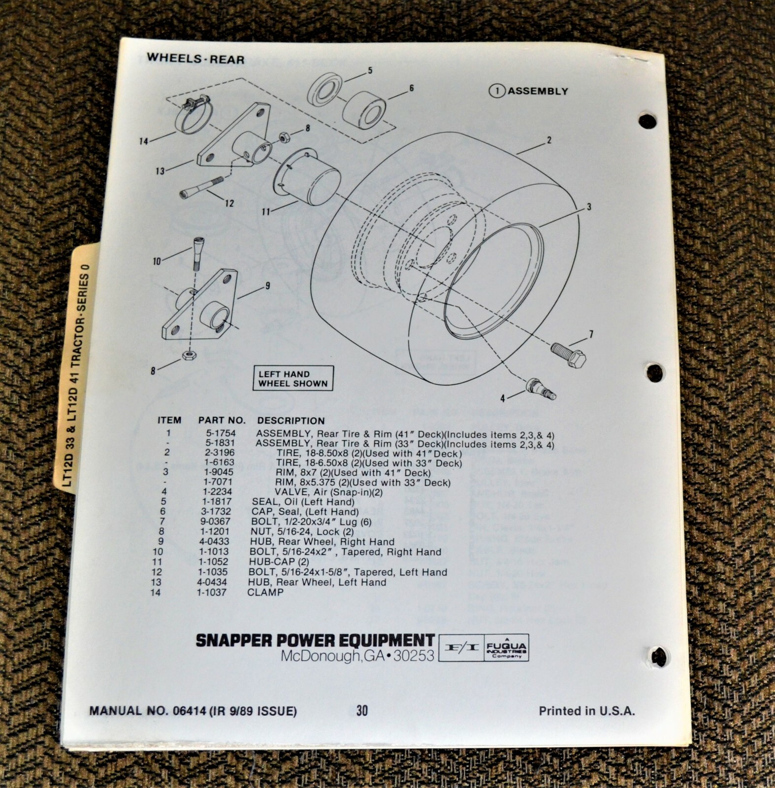 1989 Snapper Tractor Manual 06414 LT12D33 & LT12D41 Series 0 Tractor | eBay
