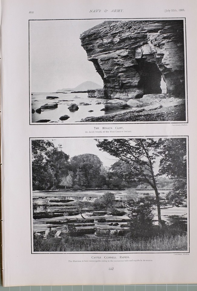 1903 PRINT HOLIDAY IN IRELAND RIVER LEE CORK KILKEE MINAUN CLIFF CASTLE ...