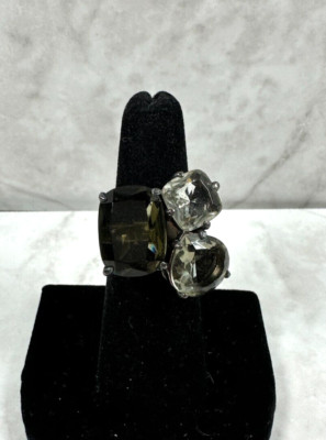 J. Crew Gunmetal Tone Cluster Ring with 3 Large Faceted Smoky Glass ...