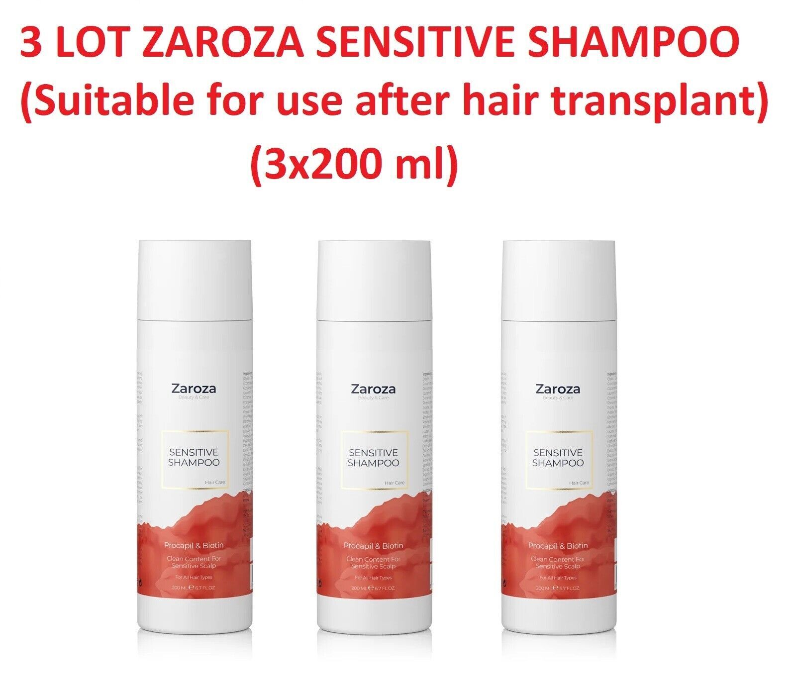 3 LOT Zaroza Sensitive Shampoo (For Use After Hair Transplantation) NEW ...