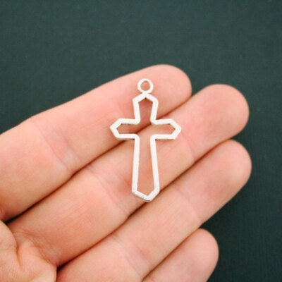 6 Cross Charms Antique Silver Tone 2 Sided Open Design - SC5656 | eBay