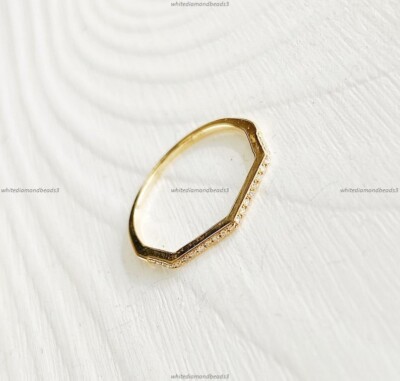 0.2 Ct Natural Diamond Angular Band Wedding Ring 14k Yellow Gold Fine ...