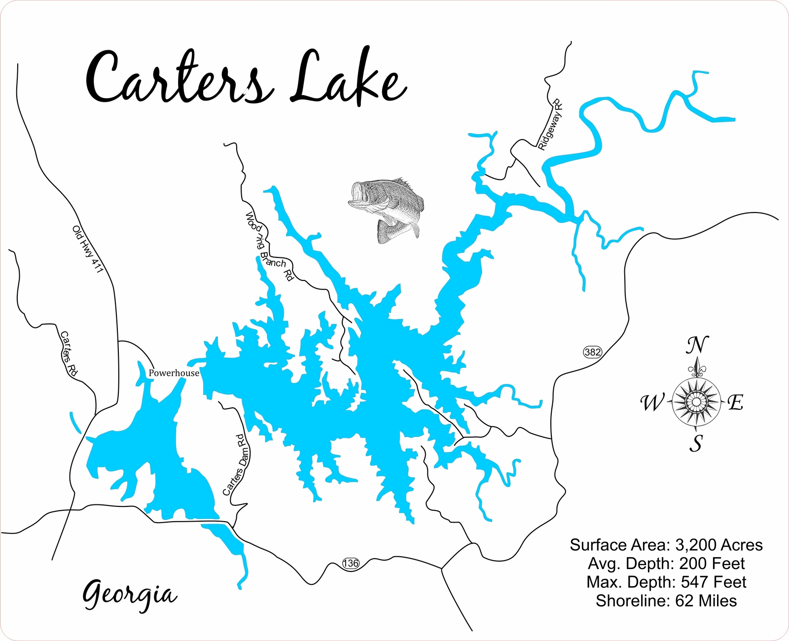 Carters Lake, GA - Laser Cut Wood Map | Wall Art | Made to Order | eBay