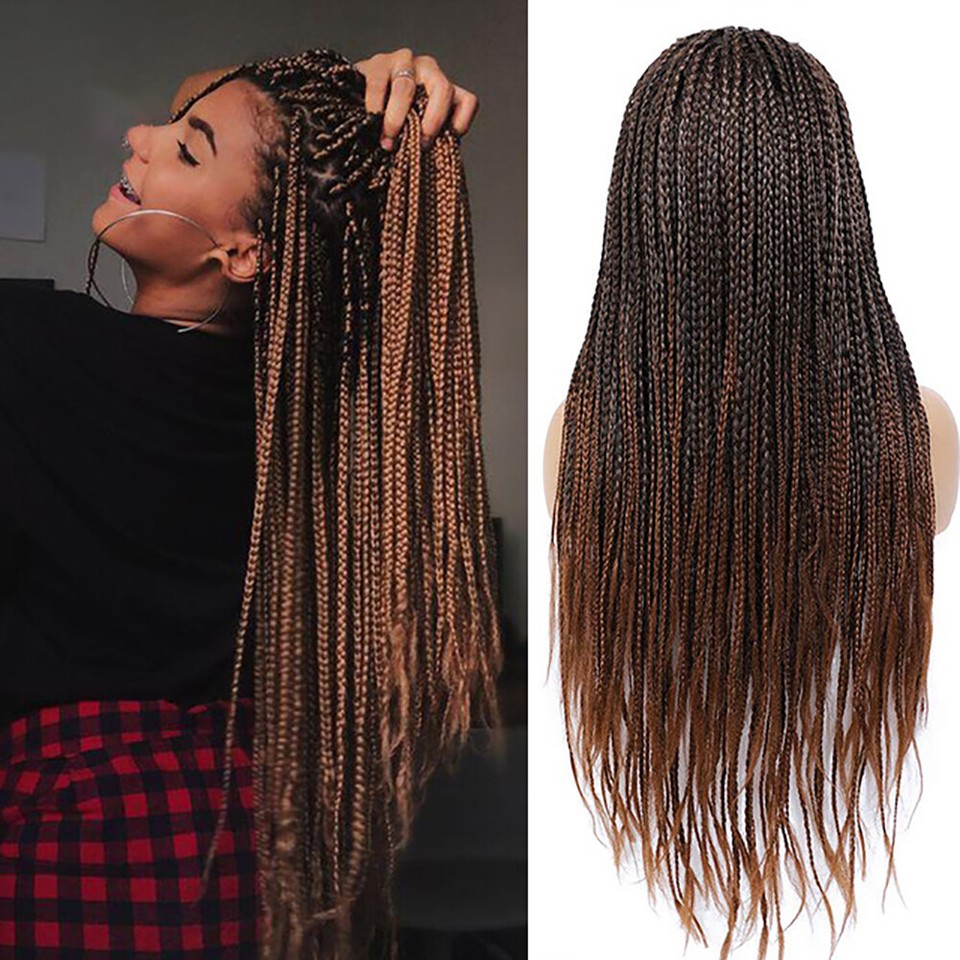 26" Thin Box Braids Wigs for Black Women Full Braids Wigs Party Wig ...