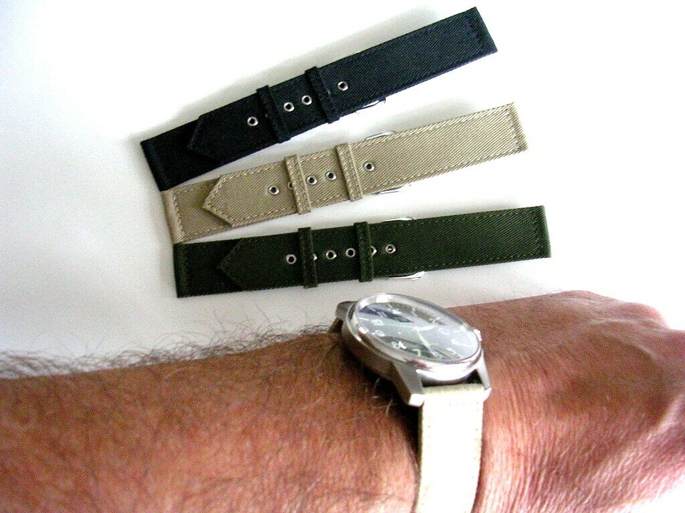 NATO ® 2pc WWII Canvas Military army watch band Field strap Chrome IW ...