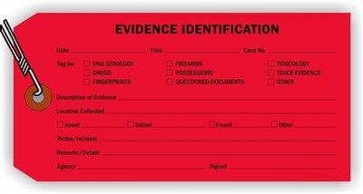 Evidence Identification Tag, 100 Tags / Pack, 6.25" x 3.125 MET009RD ...