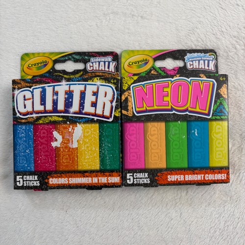 2 Pack Crayola Sidewalk Chalk Neon & Glitter NIB 5 Multicolor Sticks ...
