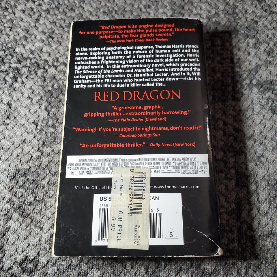 Red Dragon Thomas Harris 2002 Movie Tie-In Hannibal Lecter Thriller ...