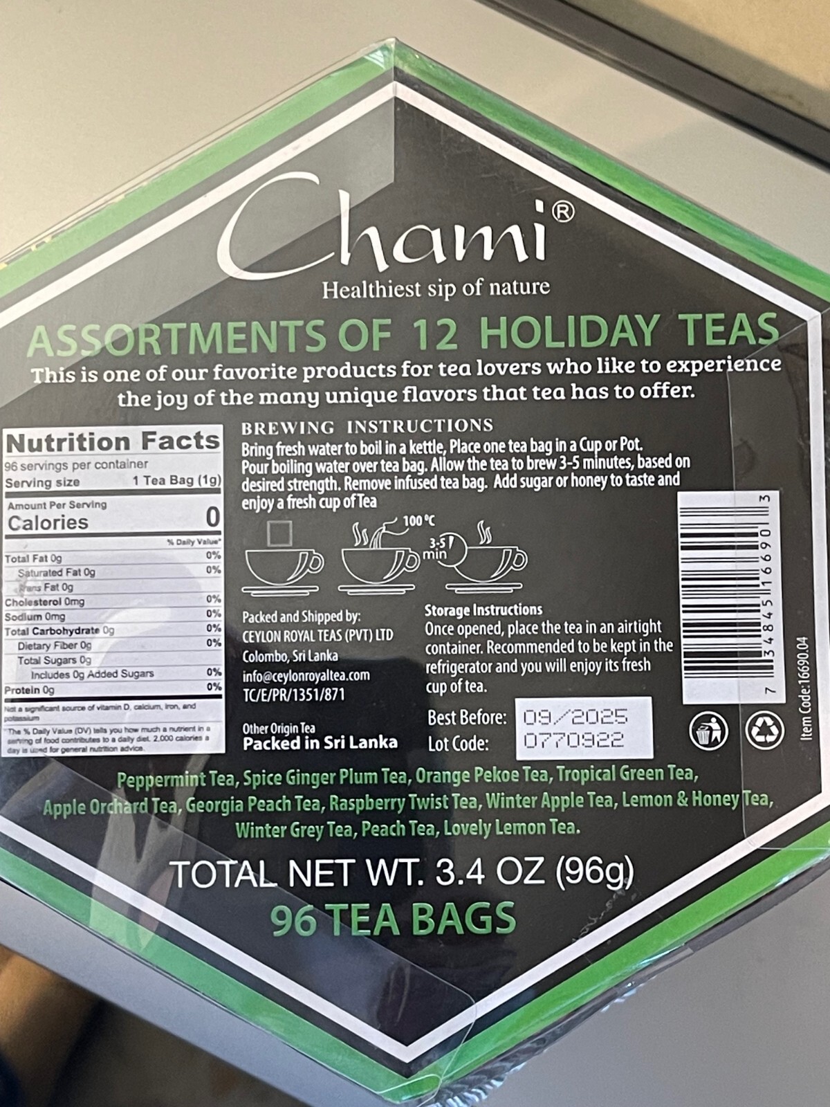 Chami 96 Tea Bag 12 Flavor Sachet Assortment Winter Holiday Tea GREAT ...