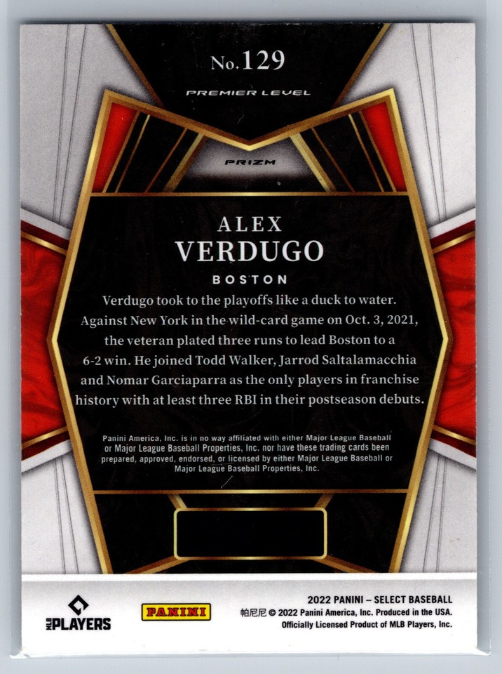 Alex Verdugo 2022 Select Baseball SCOPE Prizm #129 Boston Red Sox 10a ...