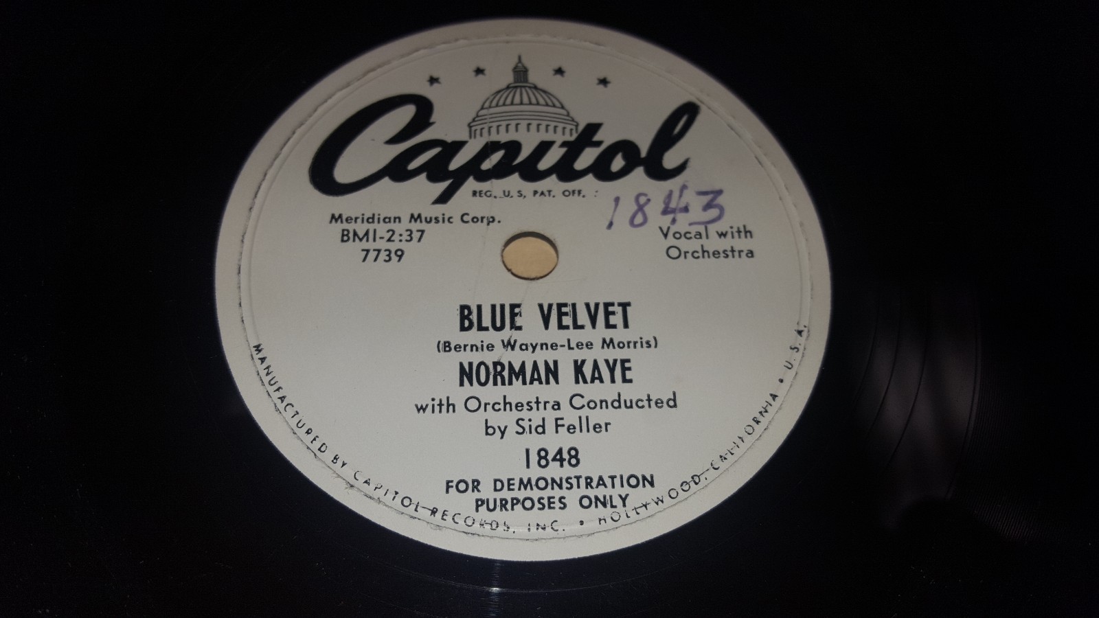 NORMAN KAYE Blue Velvet / Petal From A Faded Rose PROMO 10" 78 Capitol ...
