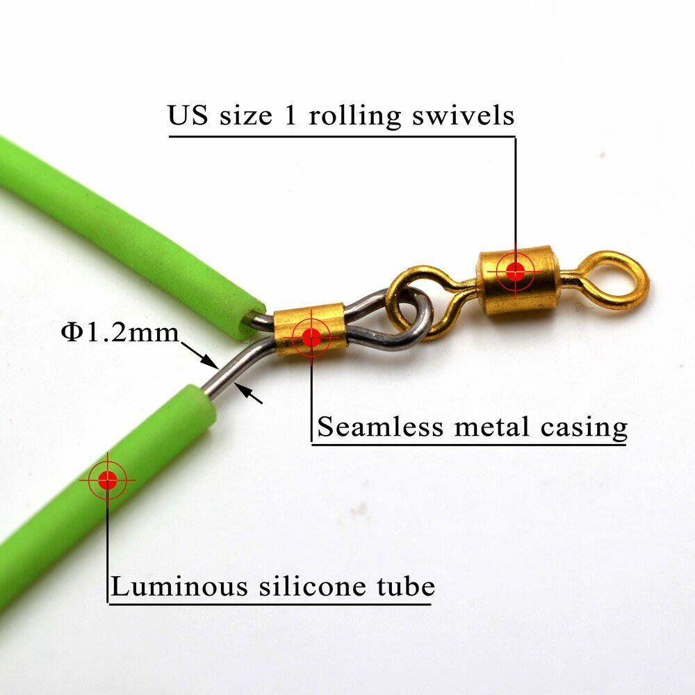 6Pcs Luminous Stainless Steel Anti Tangle Booms With Swivel Hook Lure ...