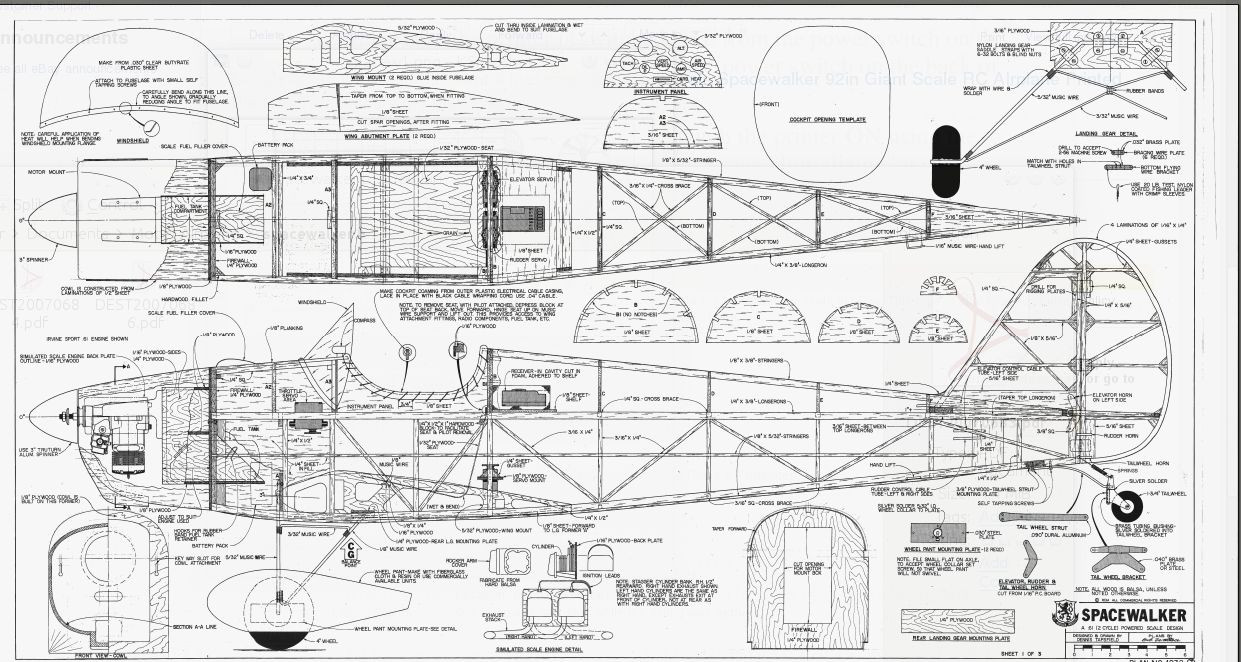 1/4 Scale Spacewalker 92in Giant Scale RC Model AIrplane Printed Plans ...