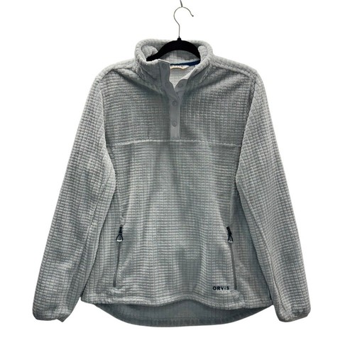 Orvis Mesa Gray Waffle Fleece Pullover L Snap Button Quarter Zip ...