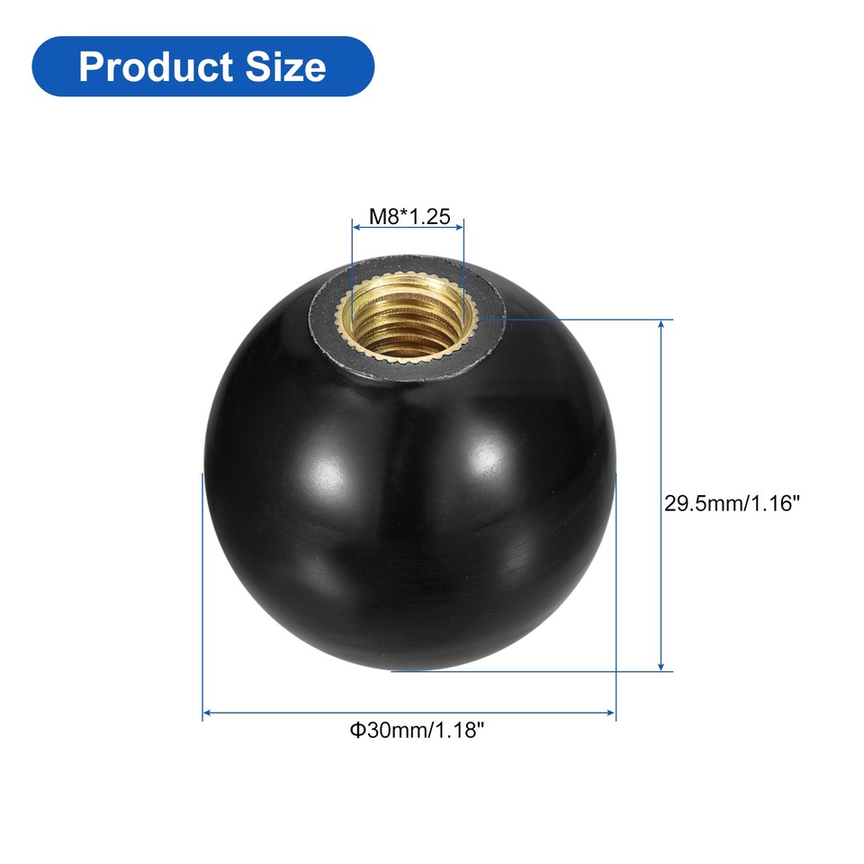 M8 Copper Thread 30mm Dia Threaded Ball Knobs for Machine Handle Black ...