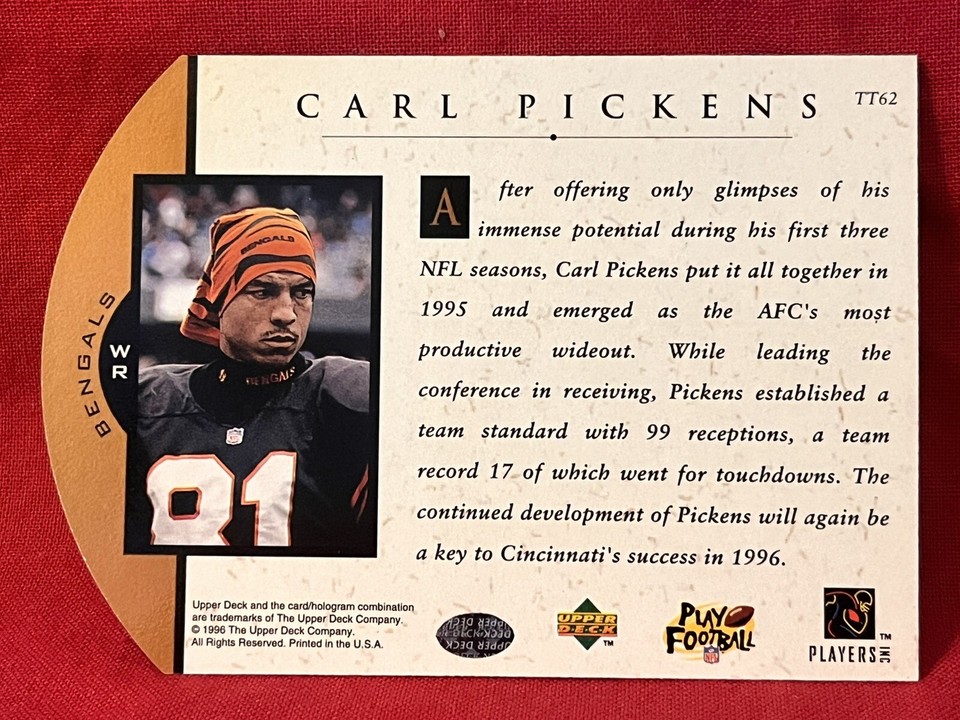 1996 Upper Deck Team Trio Carl Pickens #TT62 Cincinnati Bengals Die-Cut ...