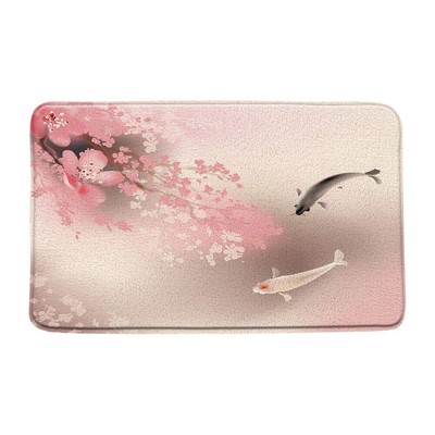 Koi Fish Bath Mat Pink Cherry Blossom Floral Branch Carp Fish Japanese ...