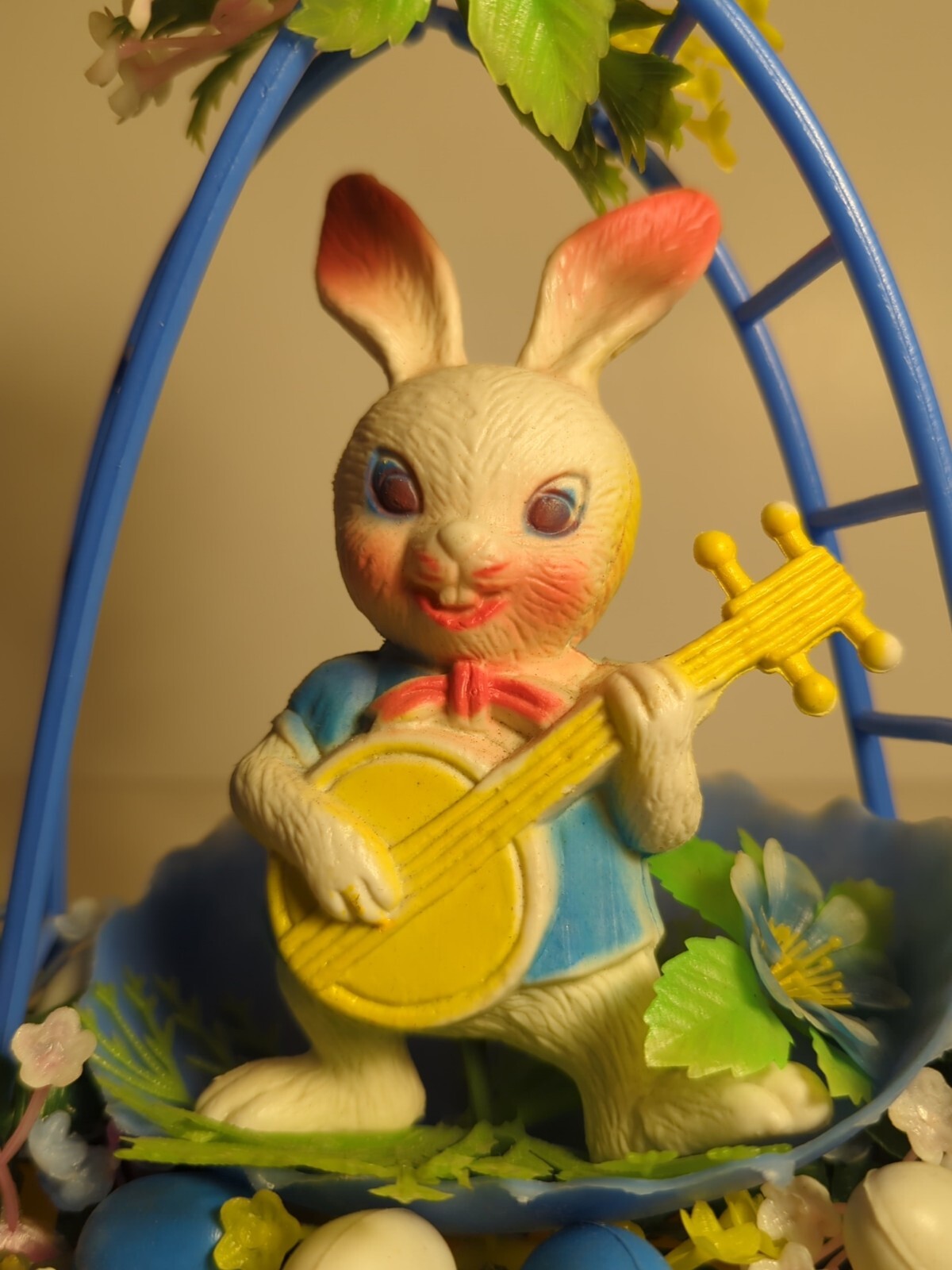 Vintage Happy Easter Bunny Rabbit with Banjo Trellis Eggs Plastic Decor ...