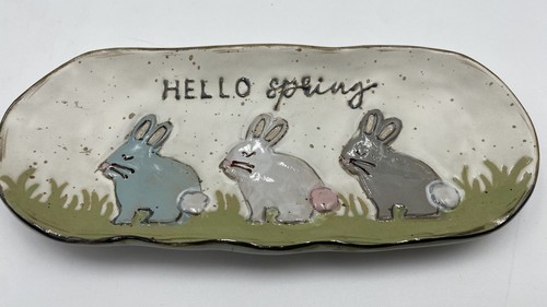 MudPie Hello Spring Oval Dish Rabbits | eBay