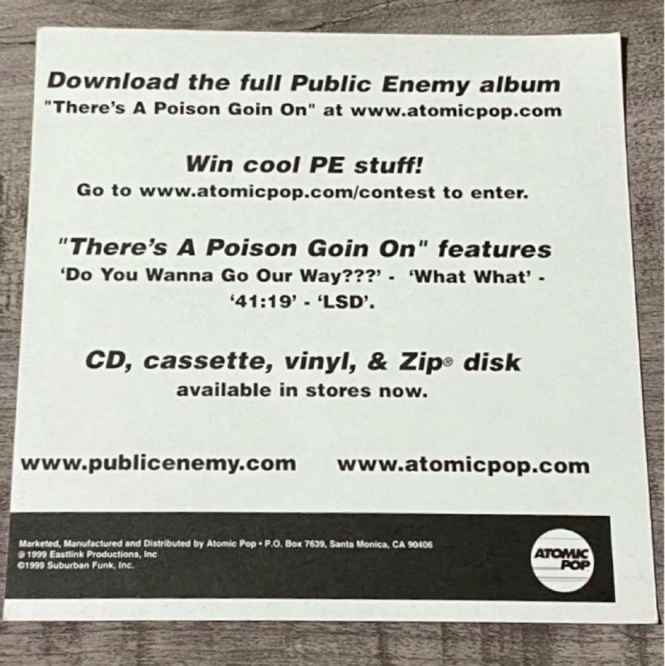 Public Enemy 1999 Promo Sticker RARE HIPHOP Vintage OG Street Flyer Art ...