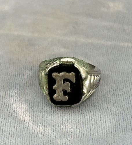 Men's Sterling Silver Black Onyx Vintage Initial "F" Ring Never Worn Size 7 | eBay