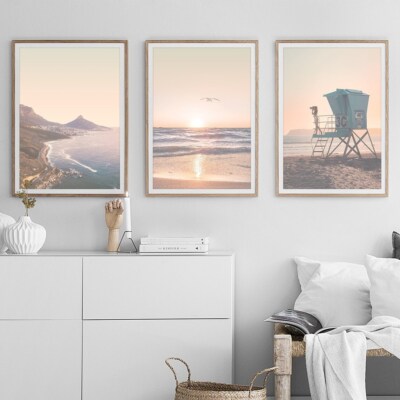 Set of 3 Coastal Ocean Wall Art, Faded Beach Poster, Beach House Wall ...