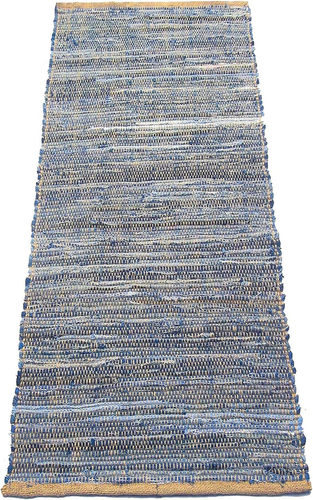 Farmhouse Rag Rug Runner 2x5 feet Denim Blue | Cotton & Jute Hand Woven ...