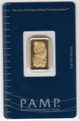 5 Grams PURE GOLD PAMP SUISSE 999.9 BULLION BAR Lady Fortuna w/ protect ...