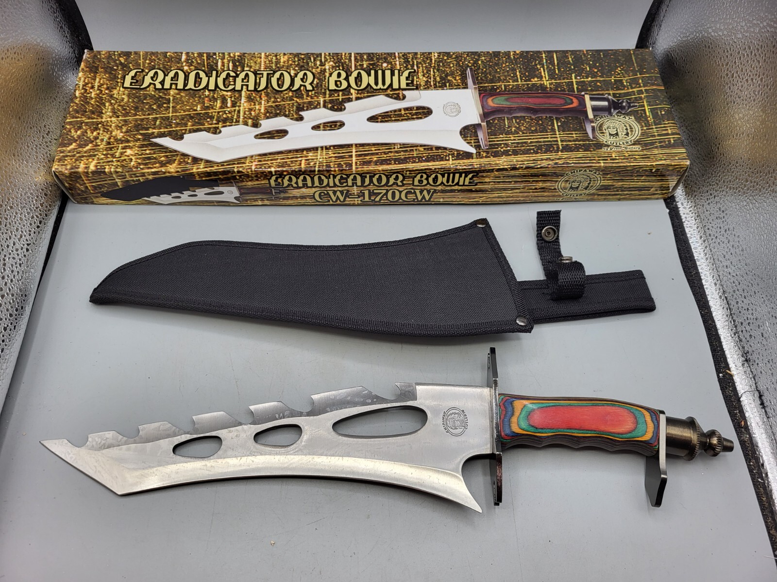 Chipaway Cutlery Eradicator Bowie CW-170 Steel Blade Colored Wood ...